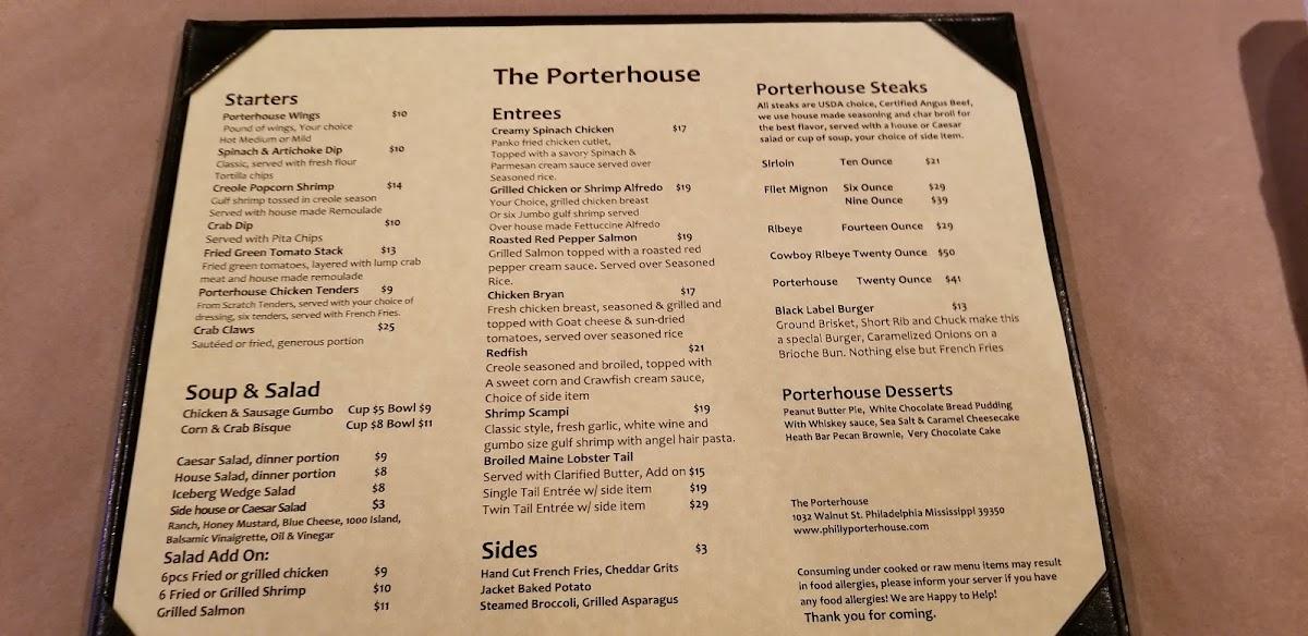 Menu at The Porterhouse pub & bar, Philadelphia