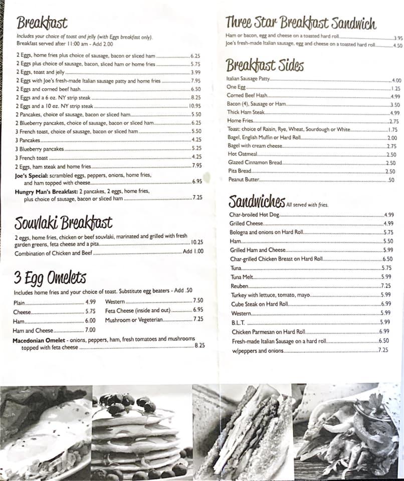 Menu at Three Star Family Restaurant, North Collins, Main St