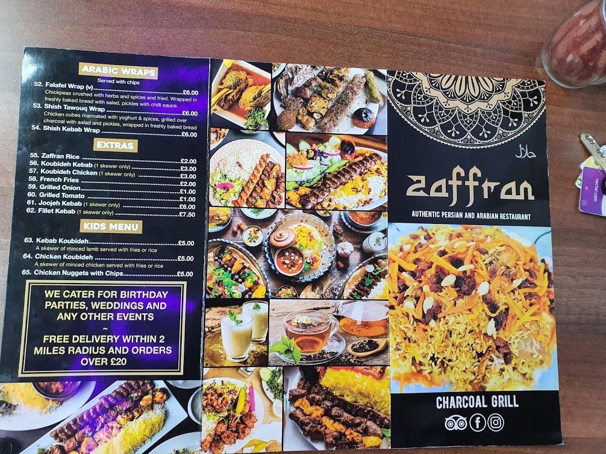Menu at Zaffran restaurant, Bradford