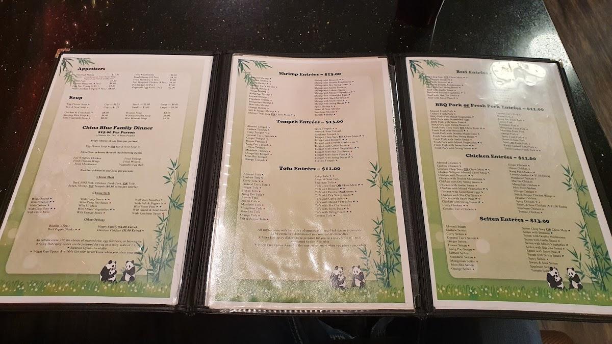 Menu at China Blue restaurant, Corvallis