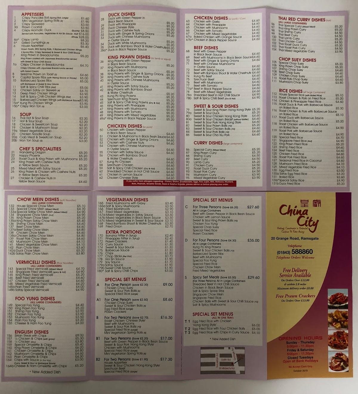 Menu at China City fast food, Ramsgate