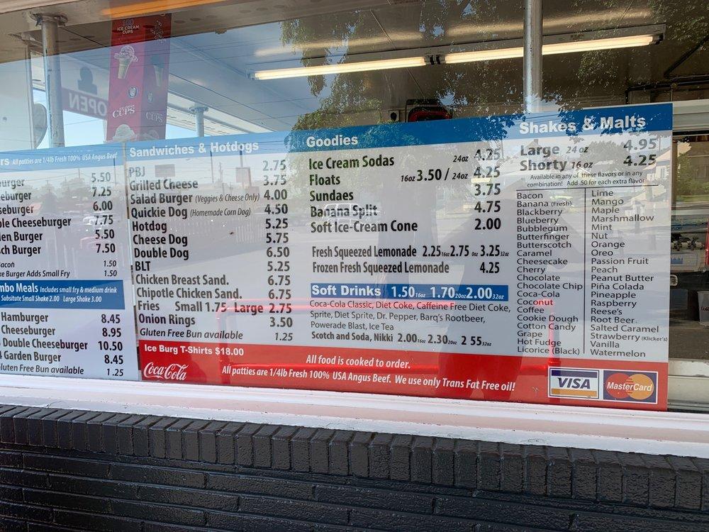 Menu at Ice-Burg Drive-In fast food, Walla Walla