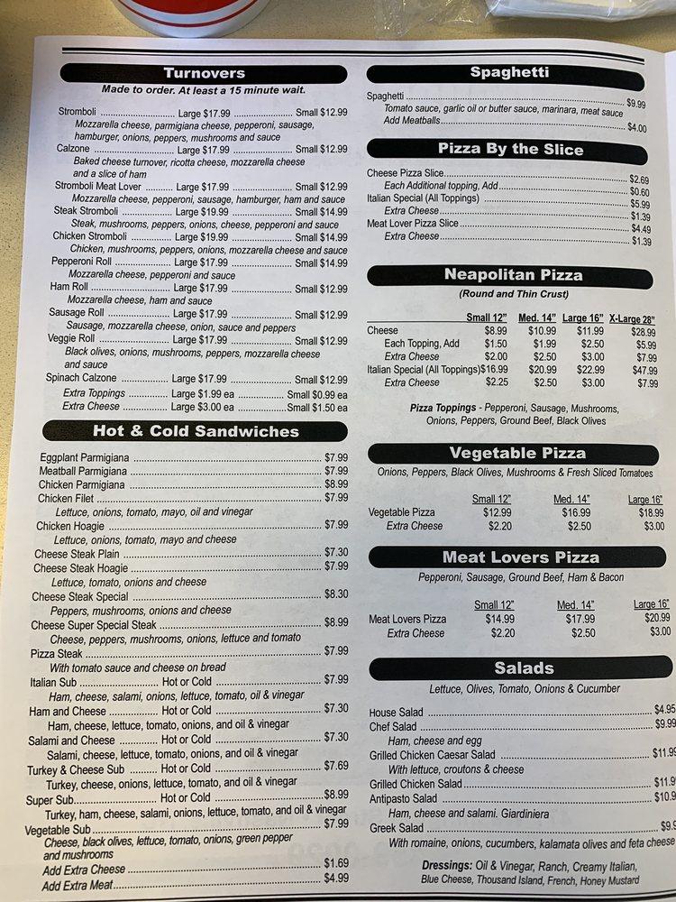 Menu at Italian Pizzeria, Nashville
