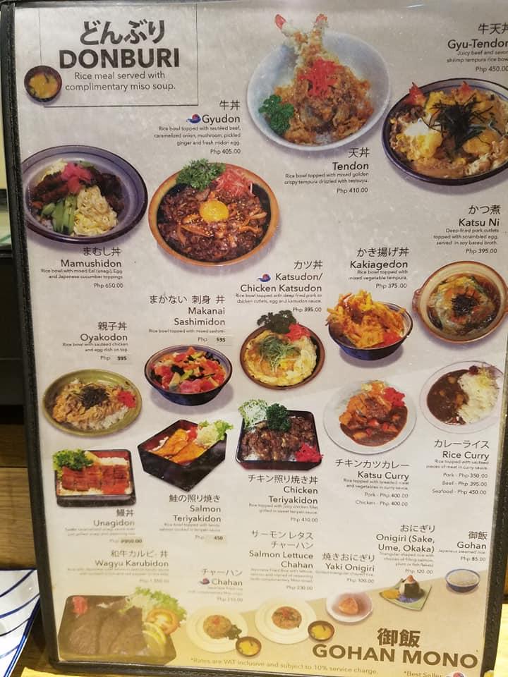 Carta del restaurante Nihonkai Tsukiji, Taguig
