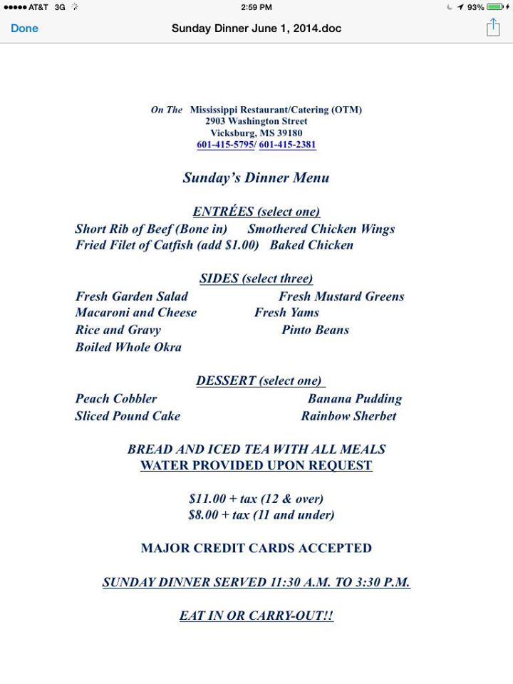 Menu at Mississippi Restaurant and Catering, Vicksburg