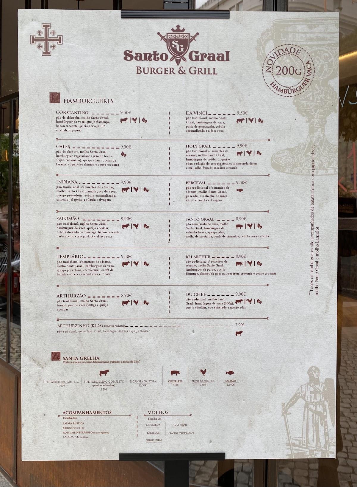 Menu em Santo Graal Burger & Grill restaurante, Lisboa, Av. Praia da ...