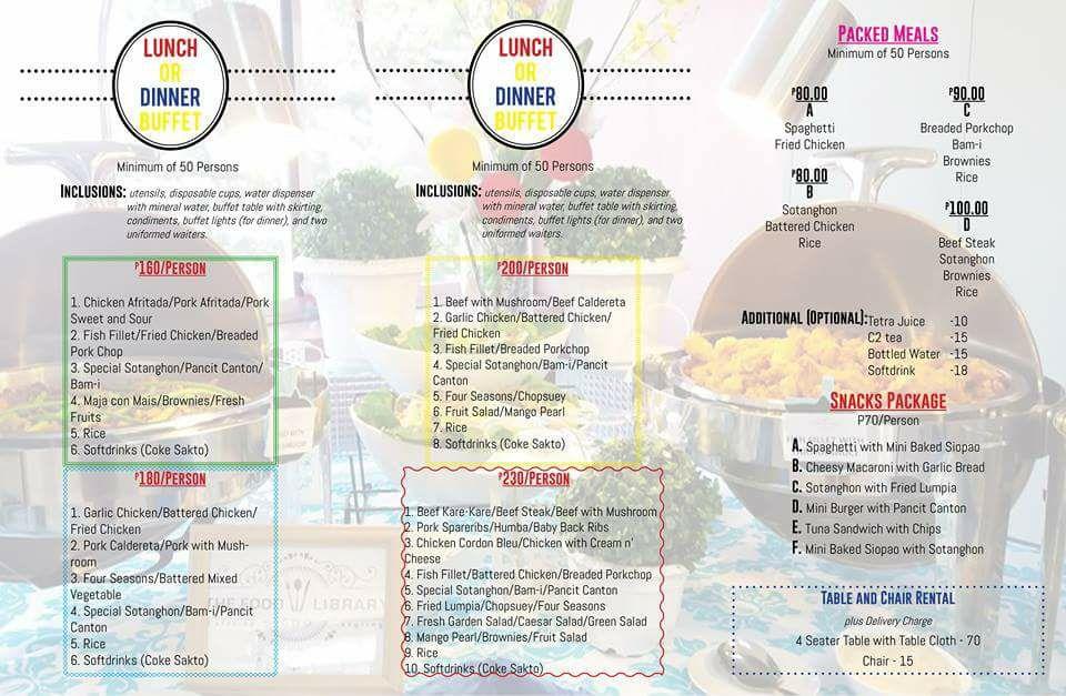 Menu at The Food Library-CDO Catering Services, Cagayan de Oro