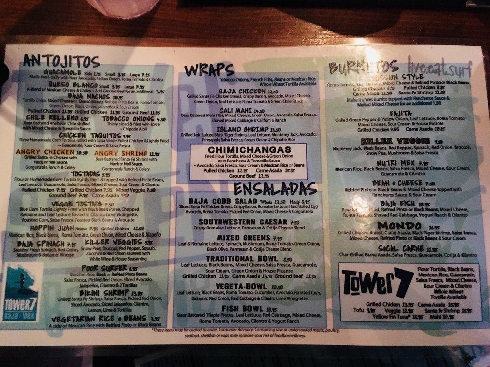 Menu at Tower 7 Baja Mexican Grill BBQ, Wrightsville Beach