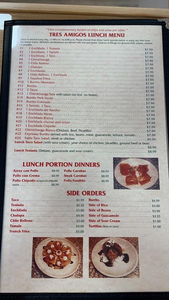 Menu at Tres Amigos restaurant, Osage