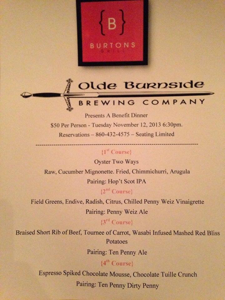 Menu at Burtons Grill & Bar, South Windsor