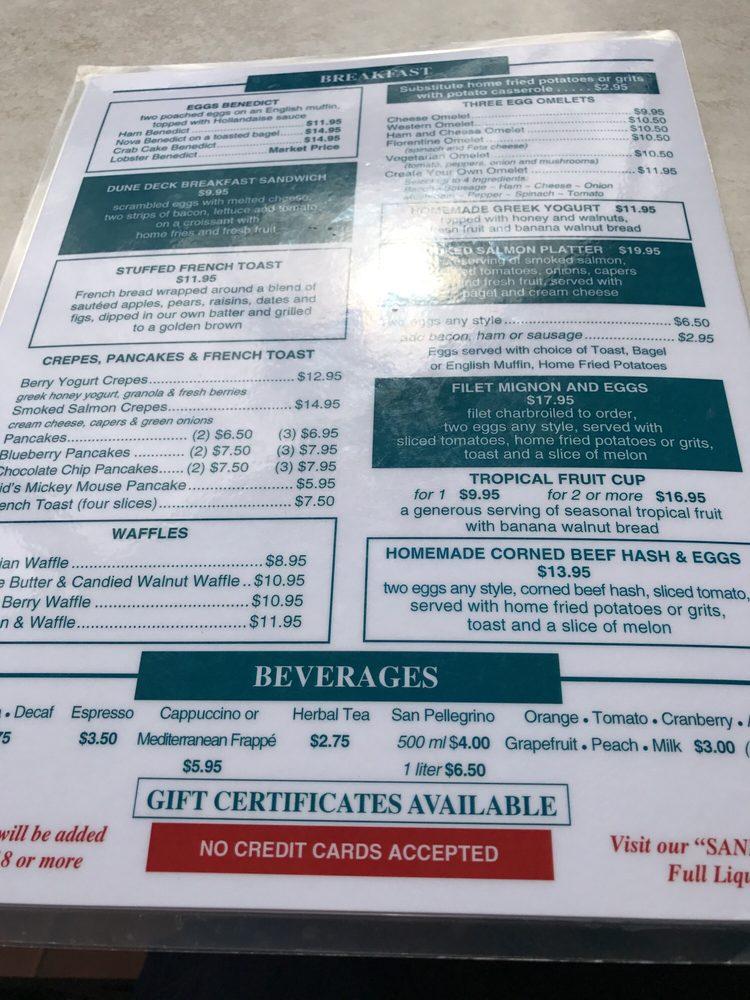 Menu at Dune Deck Café cafe, Lantana