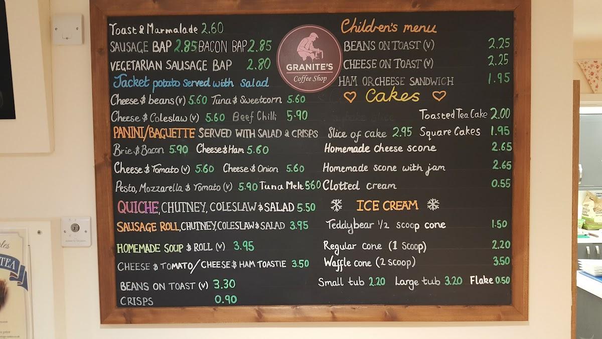 Menu at Granite's Coffee Shop cafe, Leicester
