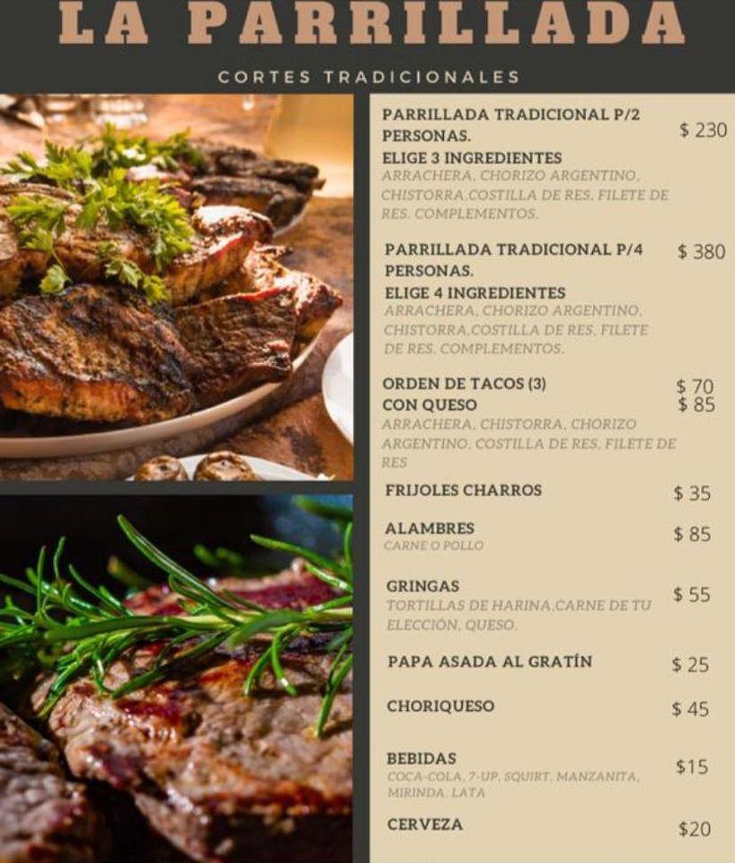 Menu at La Parrillada, Progreso