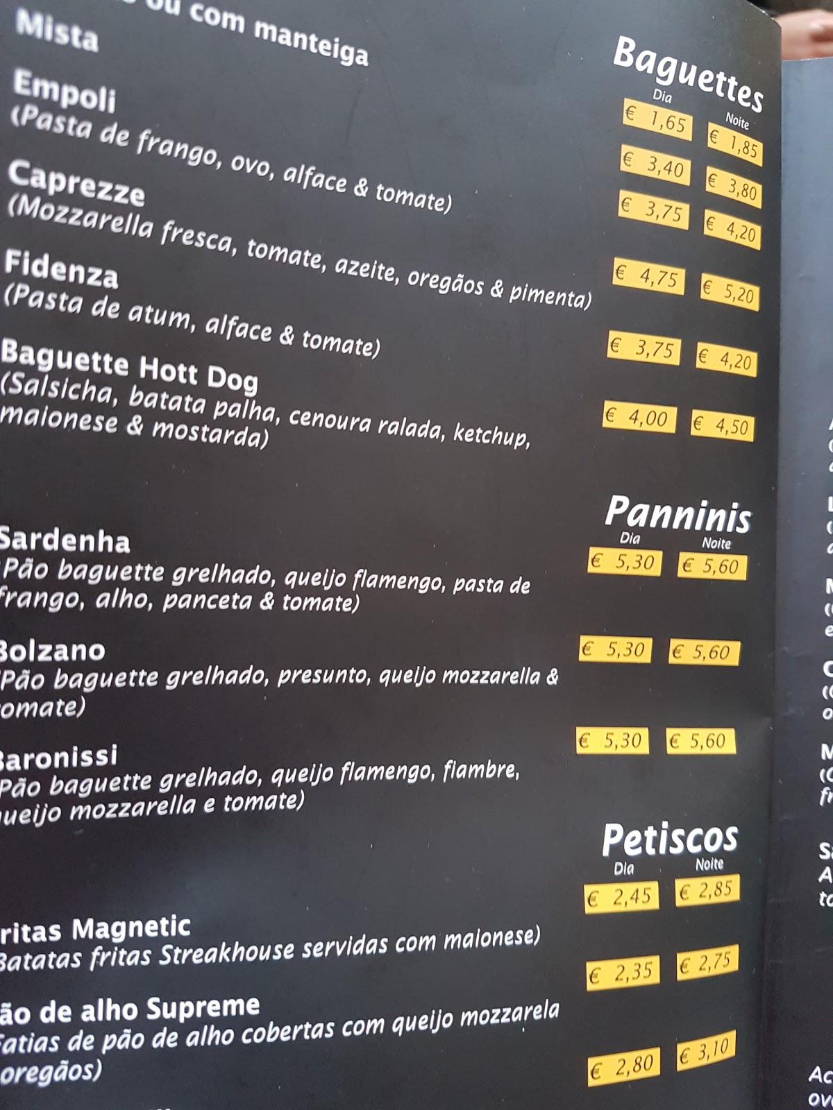 Menu at Magnetic - Sete Rios pub & bar, Lisbon, R. Basílio Teles 33
