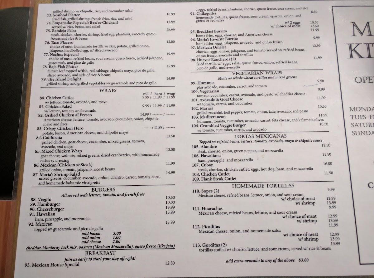 Menu at Maria's Kitchen pub & bar, Shelter Island
