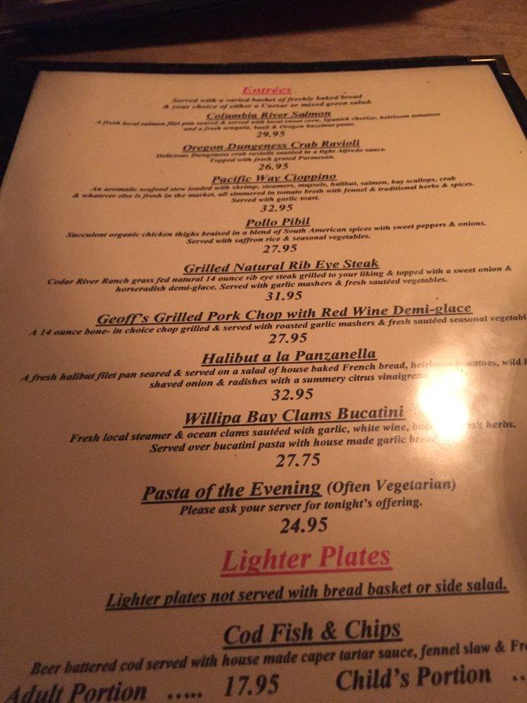 Menu at Pacific Way Bakery, Gearhart