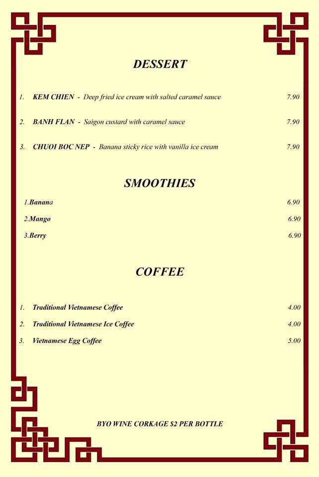 Menu at Saigon Silver Sands restaurant, Mandurah