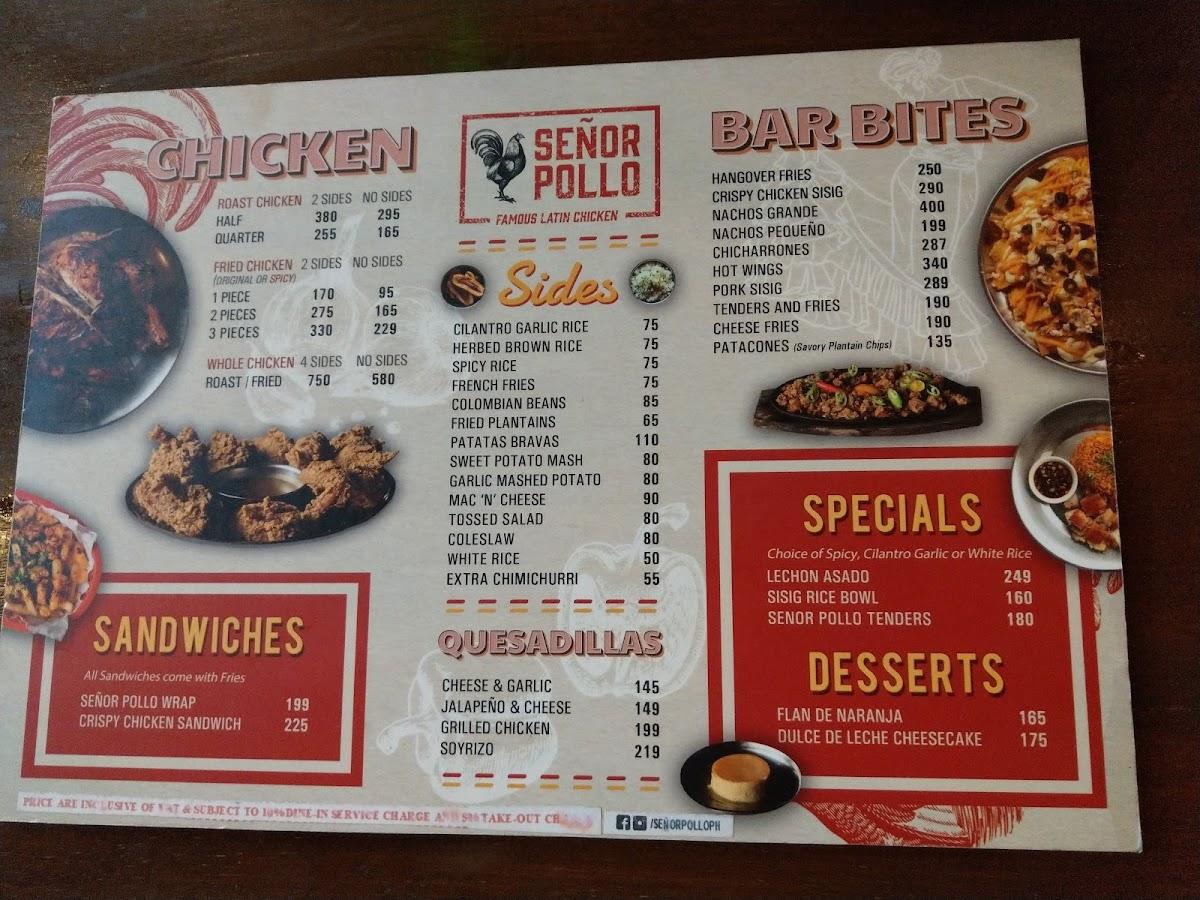 Menu at Señor Pollo restaurant, Pasig