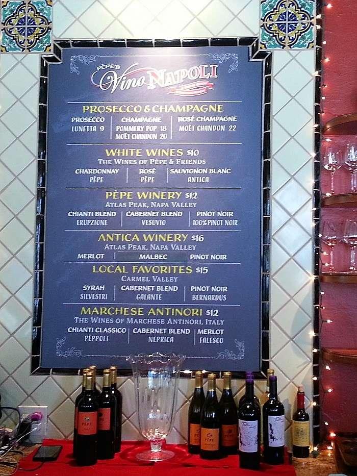 Menu at Bar Napoli, Carmel-by-the-Sea