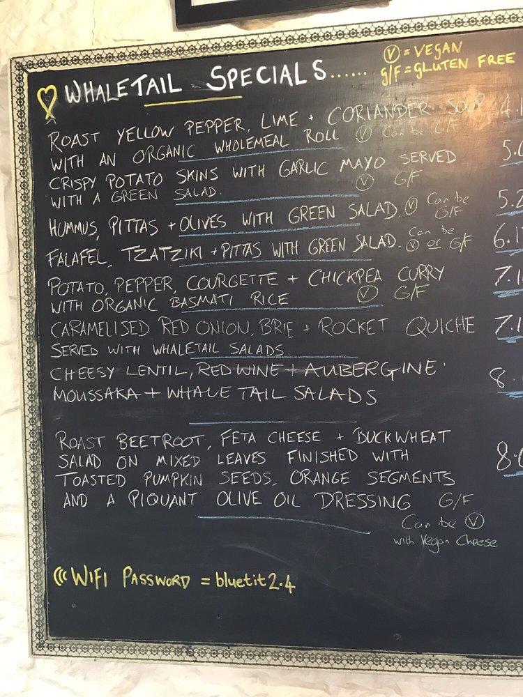 Menu at Whale Tail cafe, Lancaster