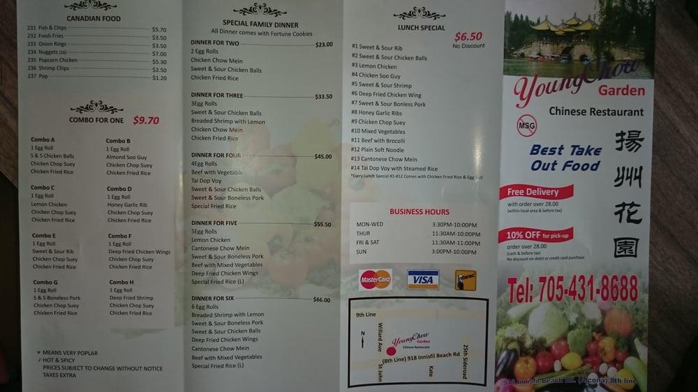Menu at Young Chow Garden Restaurant, Innisfil, 918 Innisfil Beach Rd