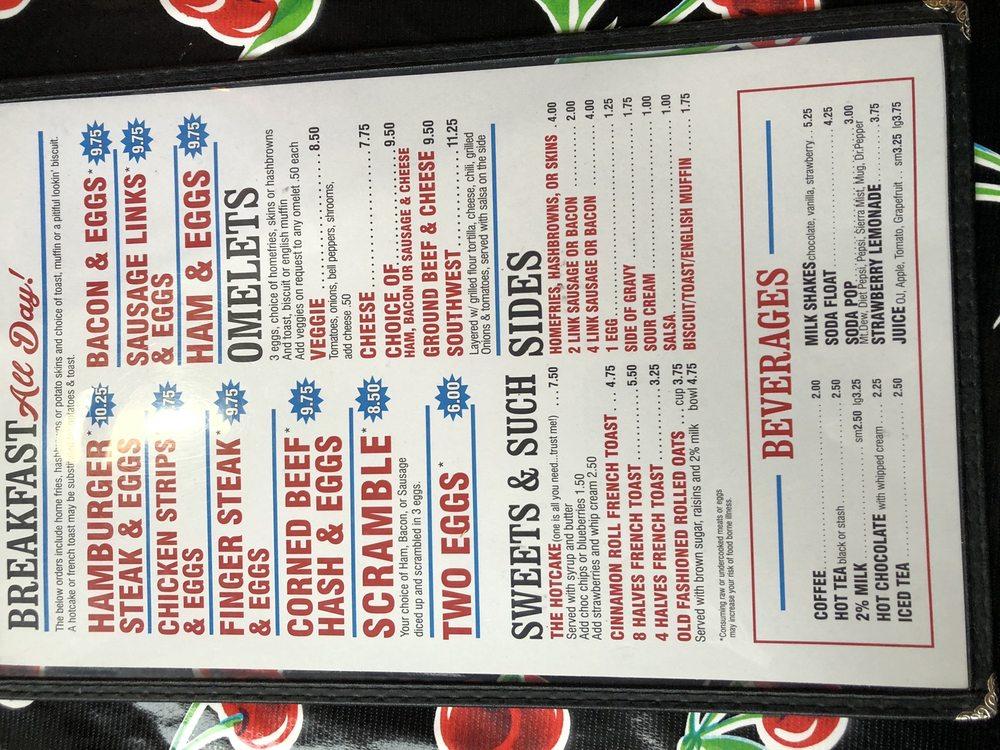Menu at Addi's Diner restaurant, Springfield