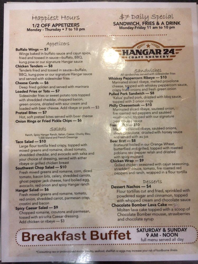 Menu at Hangar 24 Lake Havasu pub & bar, Lake Havasu City