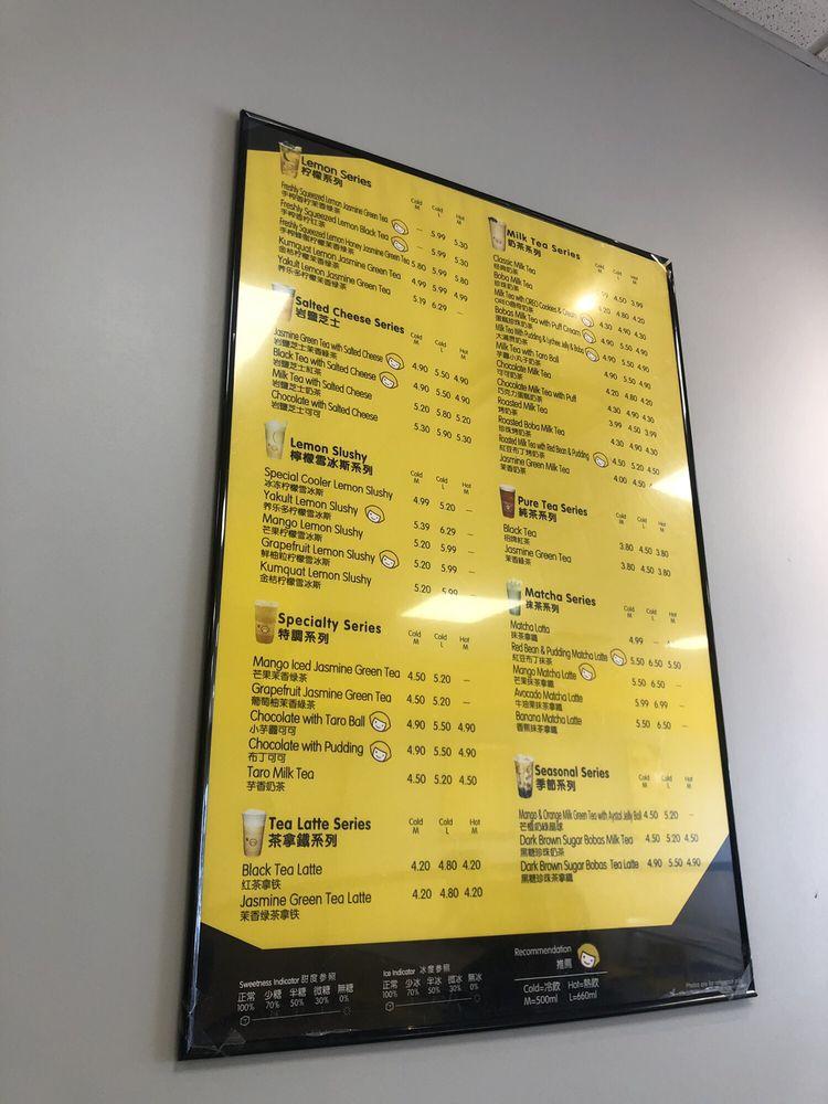 Menu at Happy Lemon cafe, Winnipeg