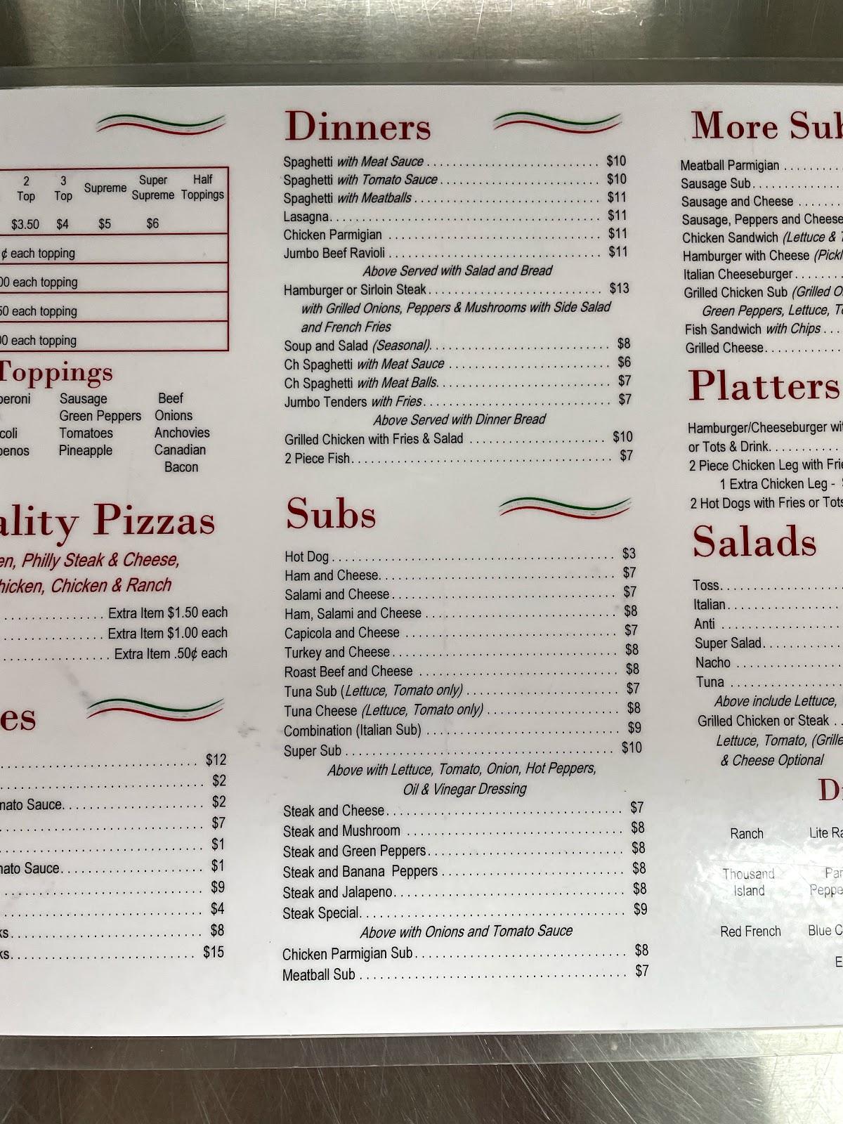 Menu at Italian Village pizzeria, Richlands, Cedar Valley Dr