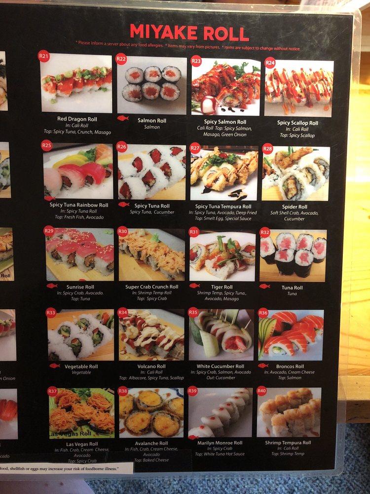Menu at Miyake Japanese Restaurant, Pueblo