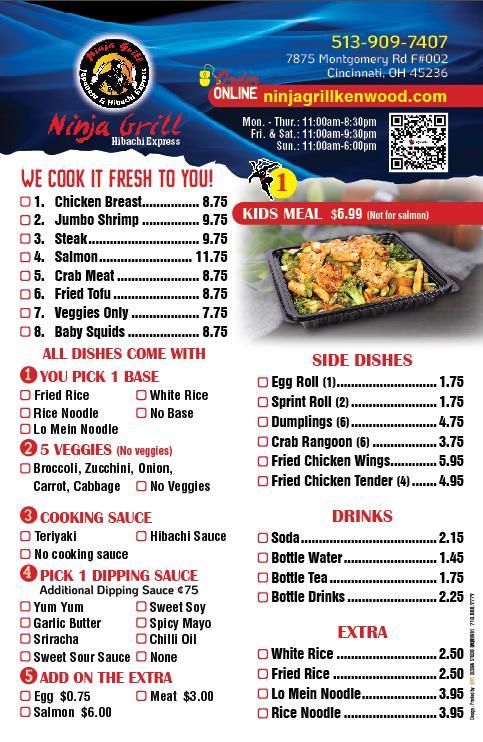 Menu at Ninja Grill Hibachi Express restaurant, Cincinnati, Montgomery ...