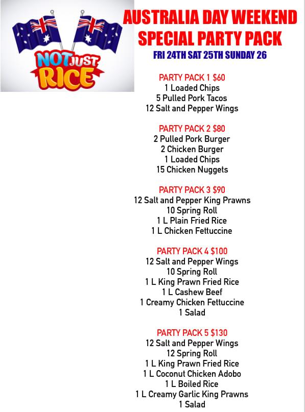 Menu at Not Just Rice restaurant, Batemans Bay