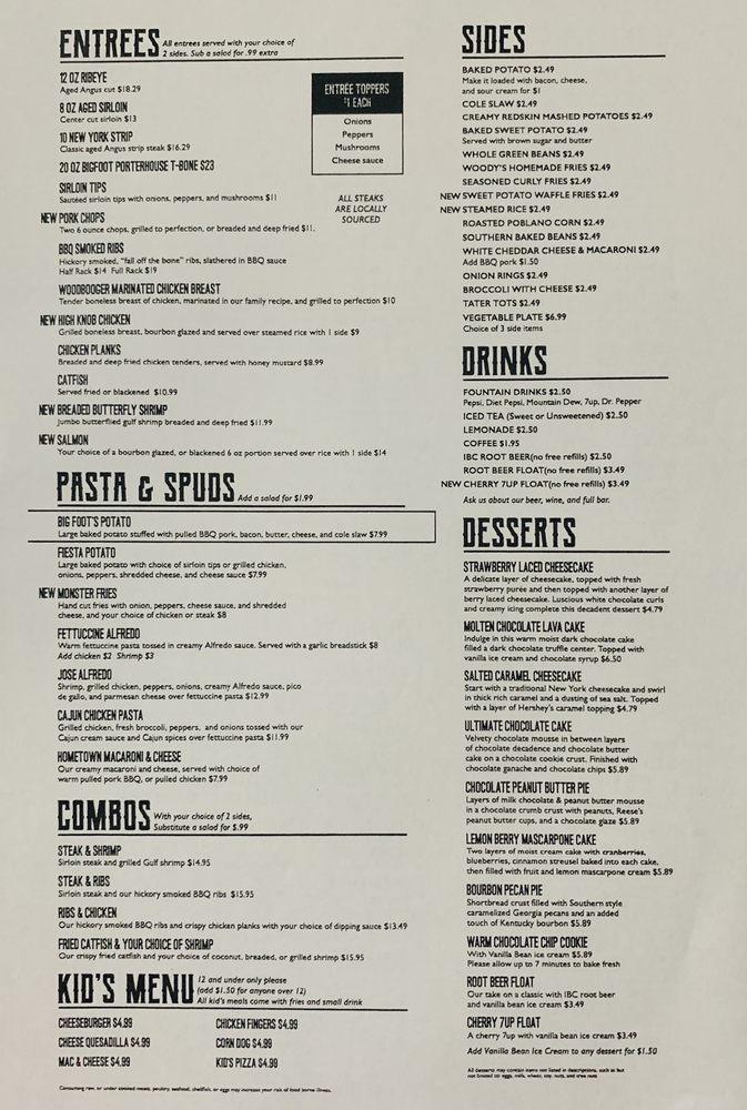 Menu at The Wood Booger Grill restaurant, Norton