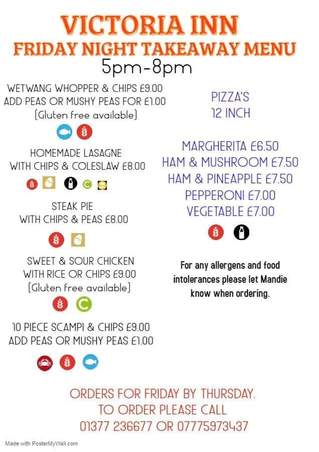 Menu at Victoria Inn pub & bar, Wetwang