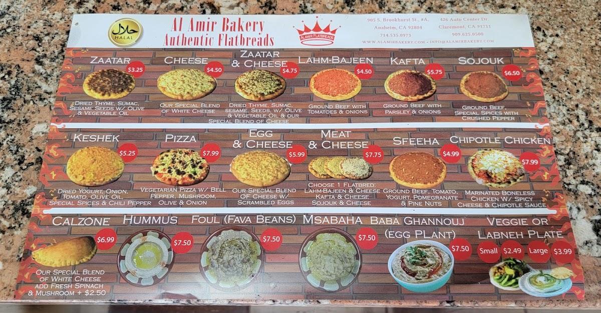Menu at Al Amir Bakery, Anaheim, 905 S Brookhurst St A