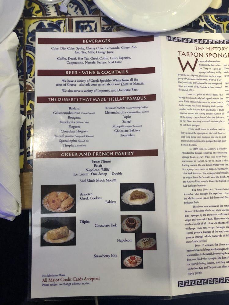 Menu at Hellas Restaurant & Bakery, Tarpon Springs