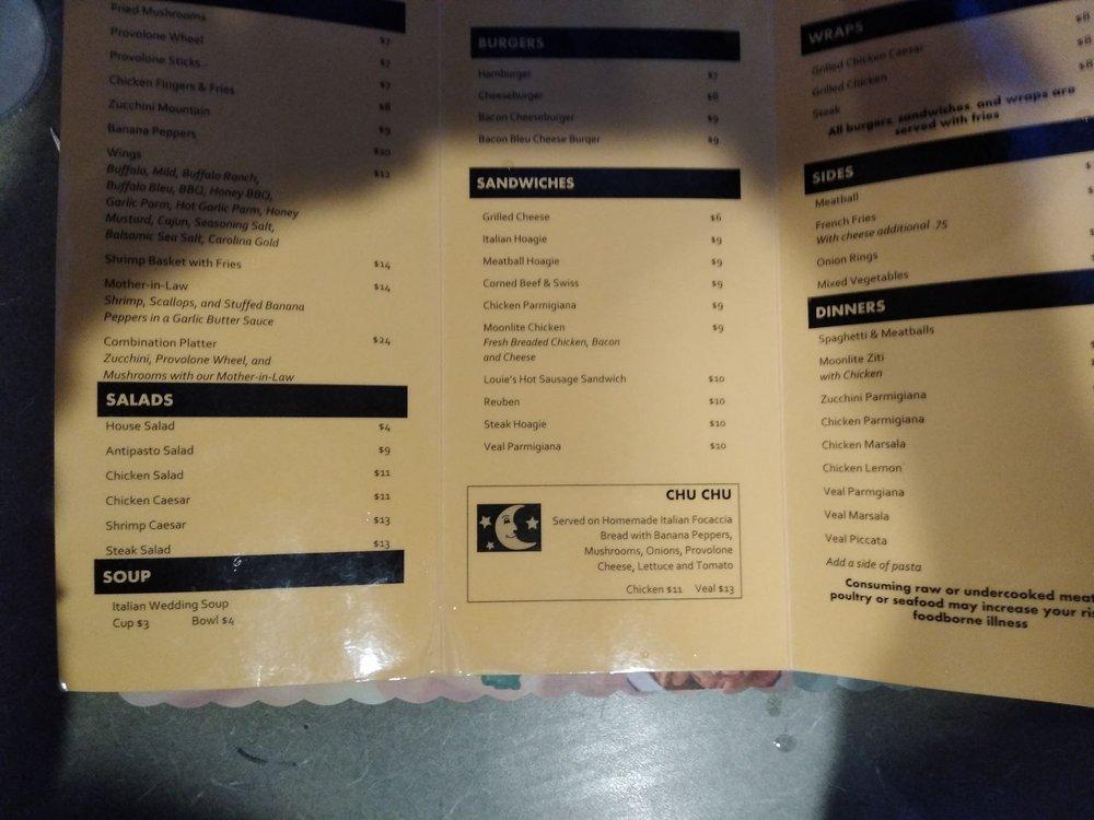 Menu at Moonlite Cafe, Pittsburgh