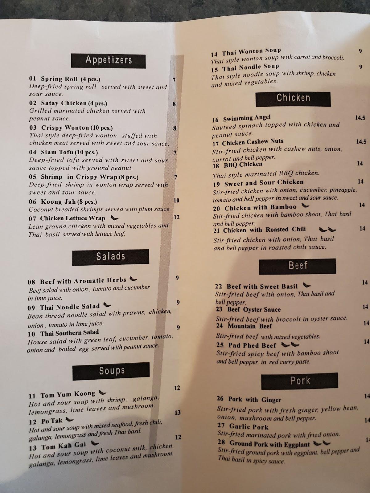 Menu at Pad Thai Restaurant, Pitt Meadows
