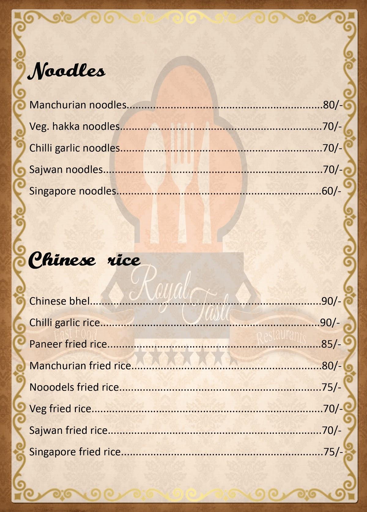 Menu at Royal Taste Fast Food and Restaurant, Vadodara, F-38