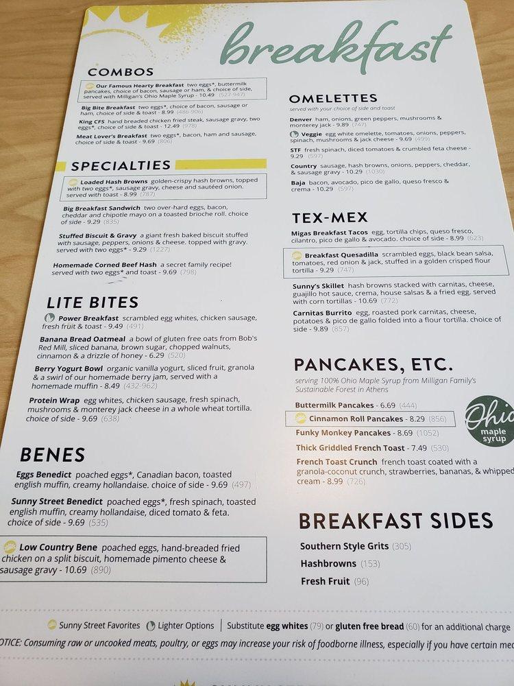 Menu at Sunny Street Cafe, Westerville, 644 N State St