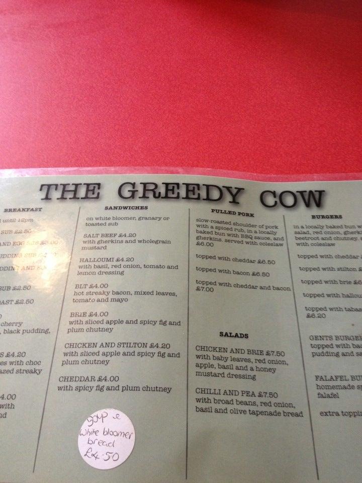 Menu at The Greedy Cow Cafe, Margate
