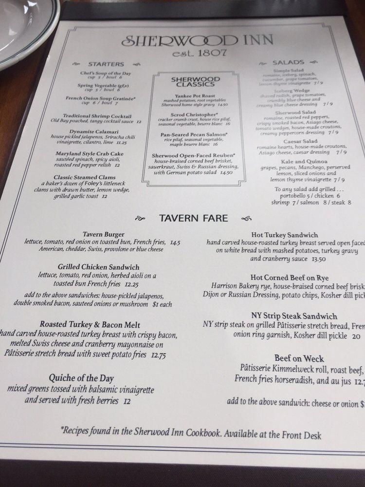 Menu at The Sherwood Inn pub & bar, Skaneateles