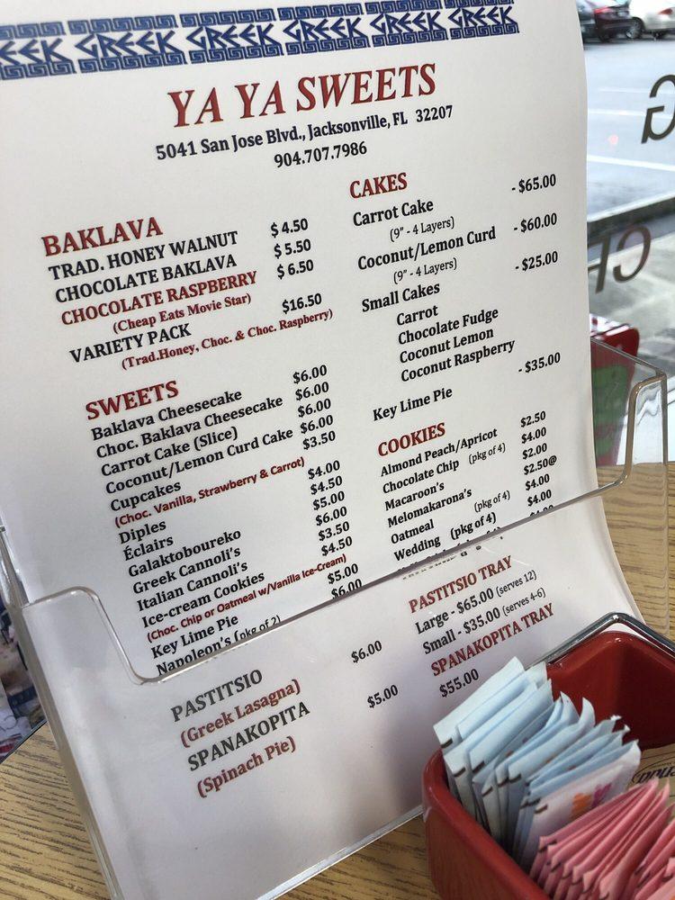 Menu at Ya Ya Sweets Bakery, Jacksonville
