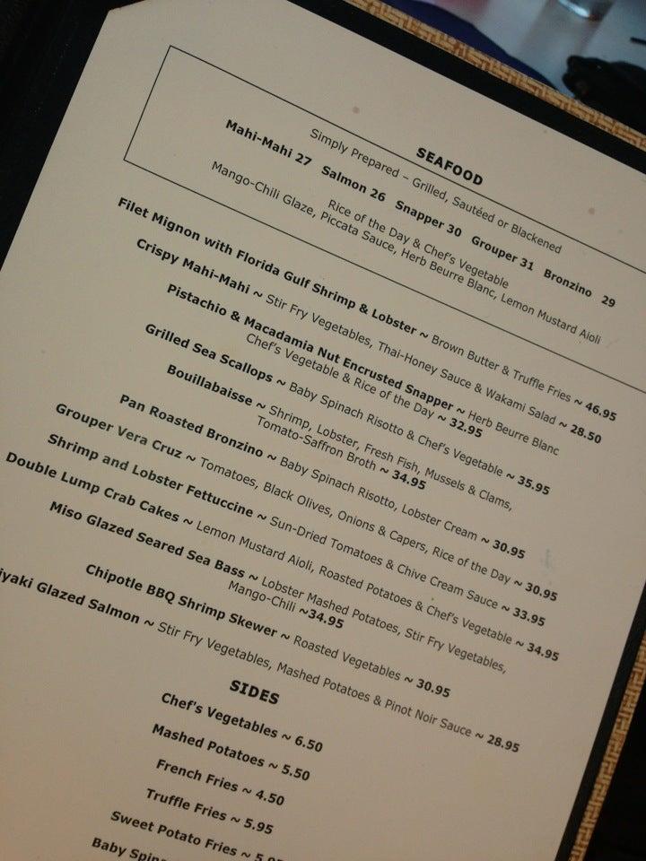 Menu at Bayside Seafood Grill & Bar, Naples