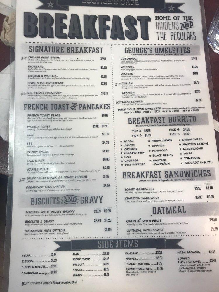 Menu at George's Cafe - 4th St., Lubbock, 4th St