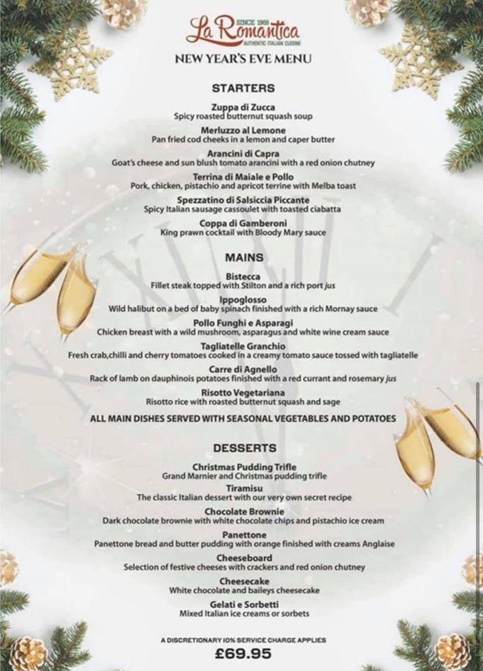 Menu at La Romantica Restaurant, Rayleigh