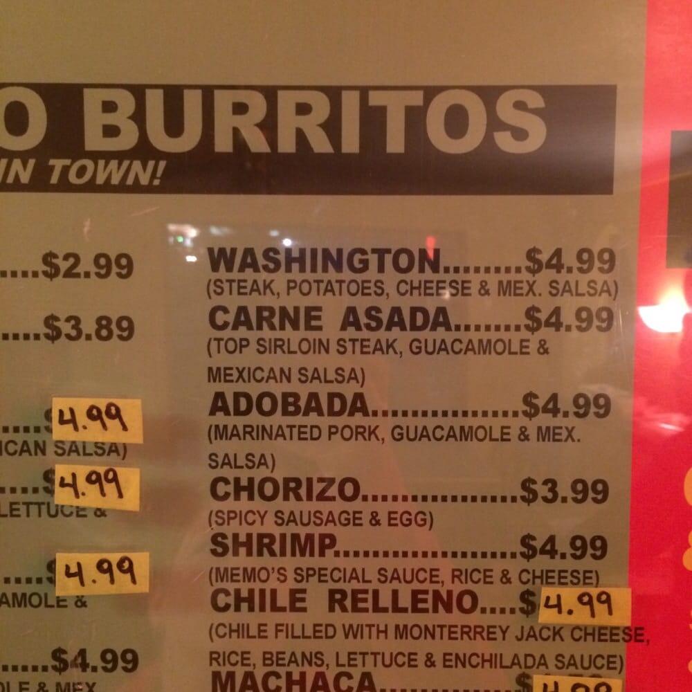 Menu at Memo's Mexican Restaurant, Everett