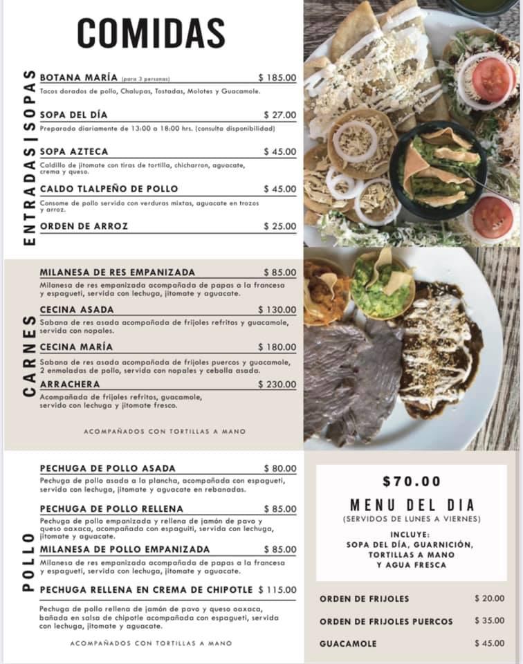 Carta del restaurante Querida María, Chilpancingo del los Bravo