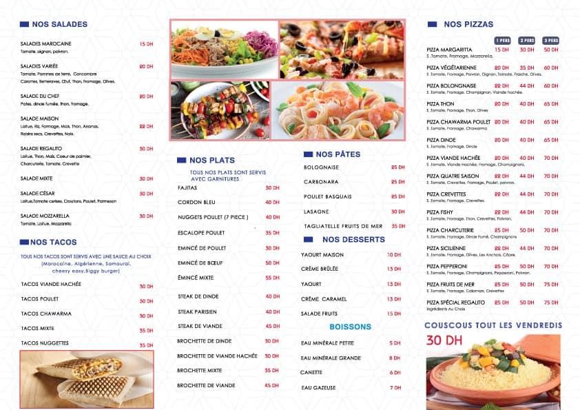 Menu au Regalito restaurant & pizzeria Rabat, Rabat
