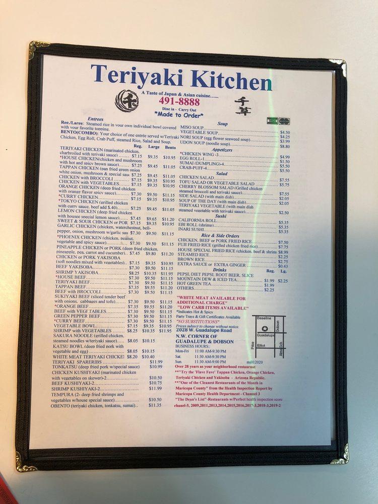 Menu at Teriyaki Kitchen restaurant, Mesa